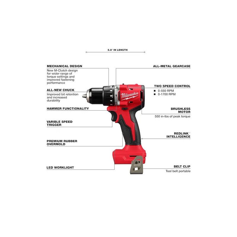Taladro percutor compacto Milwaukee M18 Brushless 3602-20 - Solo ...
